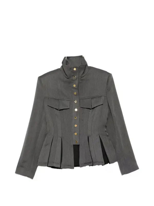 Elisabetta Franchi Peplum-hem High-neck Fitted Jacket - Grey
