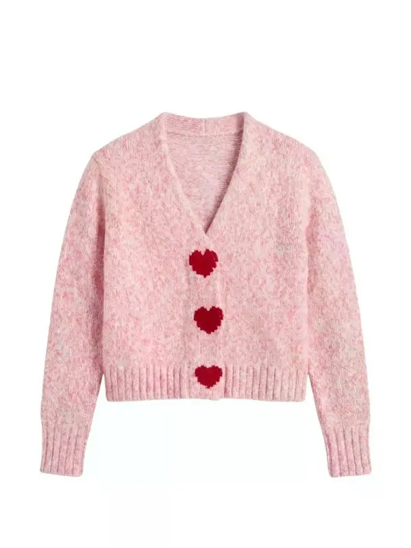 Chinti & Parker Heart-motif Melange Cardigan - Pink