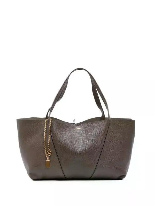 Chloé 2026 Grained Calfskin Spin East West Tote Bag - Grey