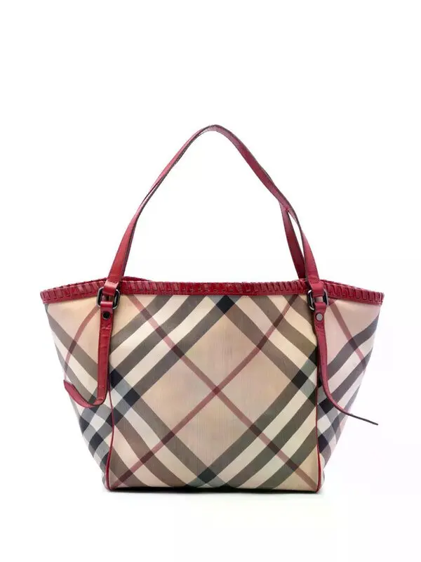 Burberry 2000-2017 Supernova Check Coated Canvas Whipstitch Tote Bag - Neutrals