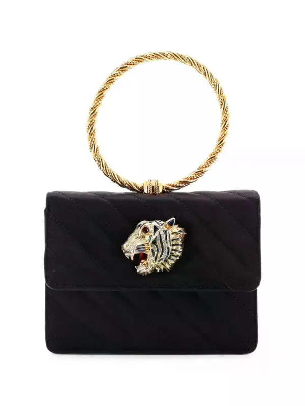 Gucci Rajah Broadway Top Handle Evening Bag Quilted Satin Satchel - Black