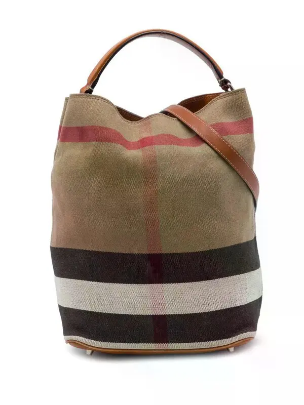 Burberry 2000-2017 Medium Mega Check Canvas Ashby Bucket Bag Satchel - Brown