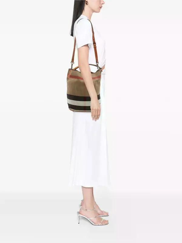 Burberry 2000-2017 Medium Mega Check Canvas Ashby Bucket Bag Satchel