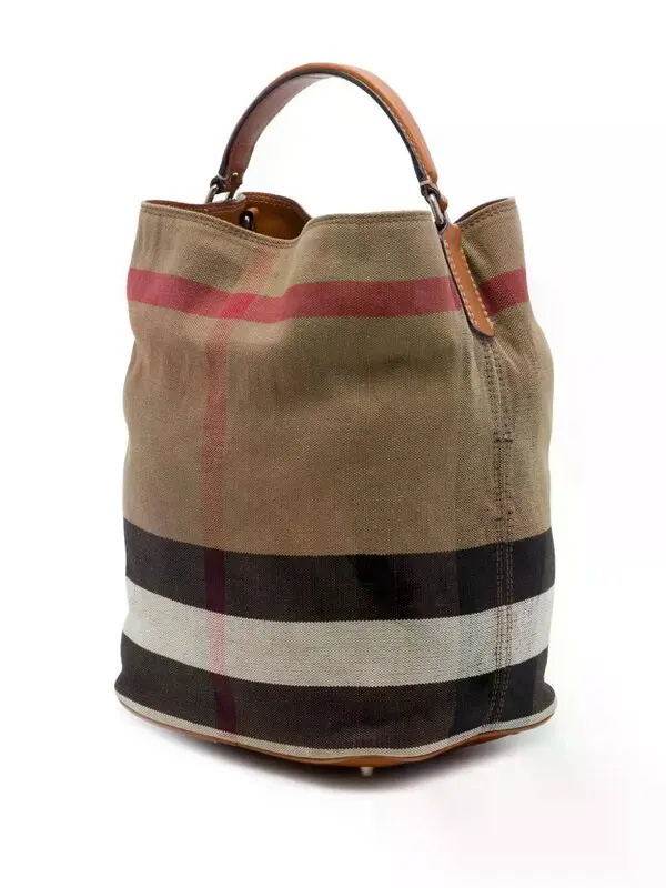 Burberry 2000-2017 Medium Mega Check Canvas Ashby Bucket Bag Satchel