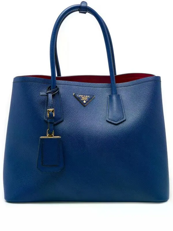 Prada 2013-2026 Medium Saffiano Cuir Double Handle Satchel - Blue
