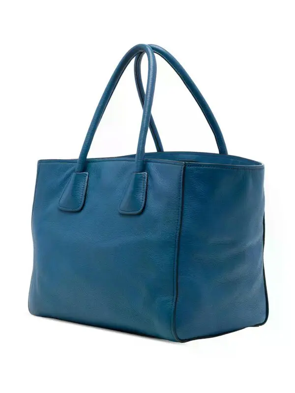 Prada 2013-2026 Soft Calf Front Pocket Shopping Tote Satchel - Blue