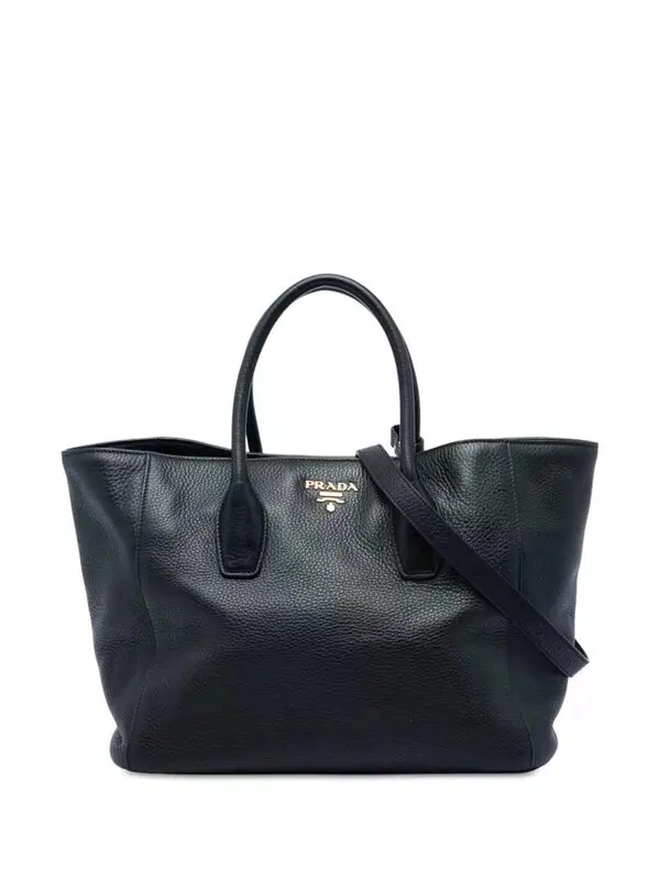 Prada 2013-2015 Vitello Daino Convertible Tote Satchel - Black