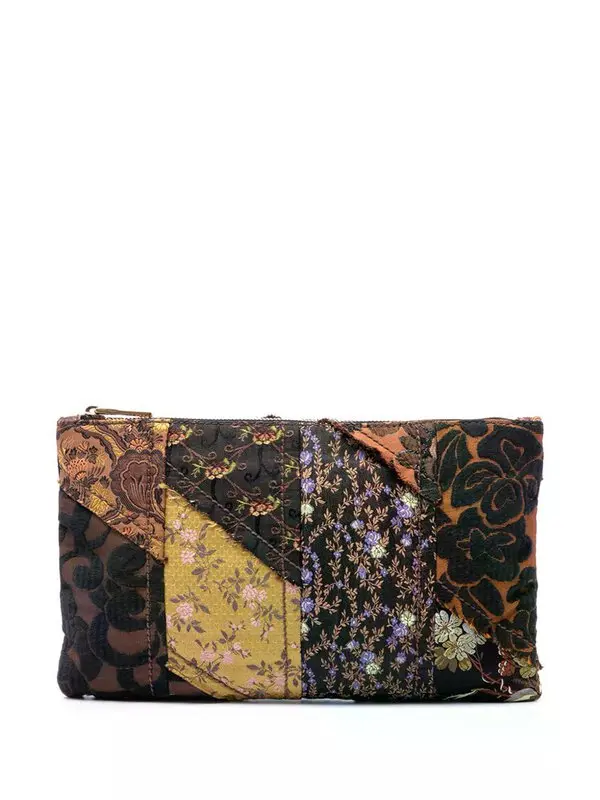 Prada 2010-2026 Canvas Broccato Patch Clutch Bag - Brown