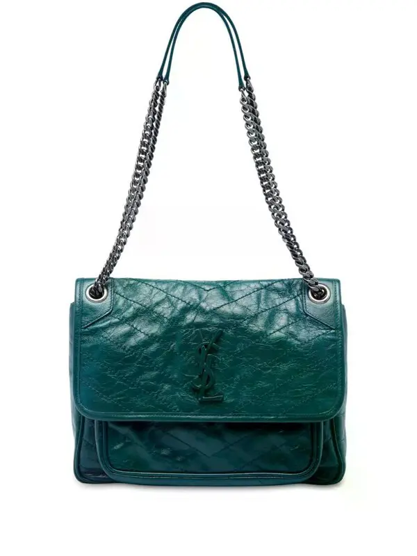 Saint Laurent Medium Crinkled Calfskin Niki Shoulder Bag - Green