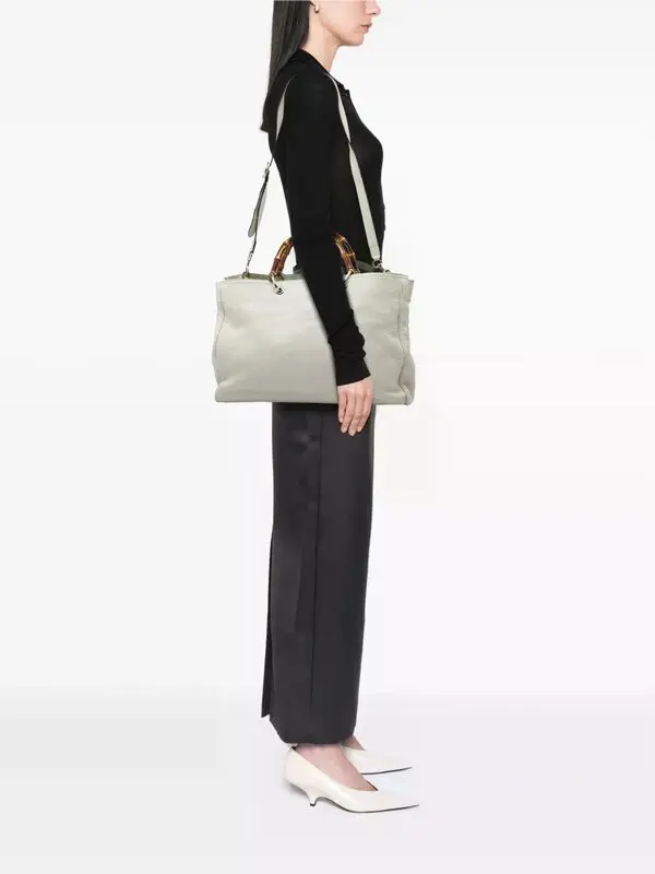 Gucci 2016-2026 Large Calfskin Bamboo Shopper Satchel - White