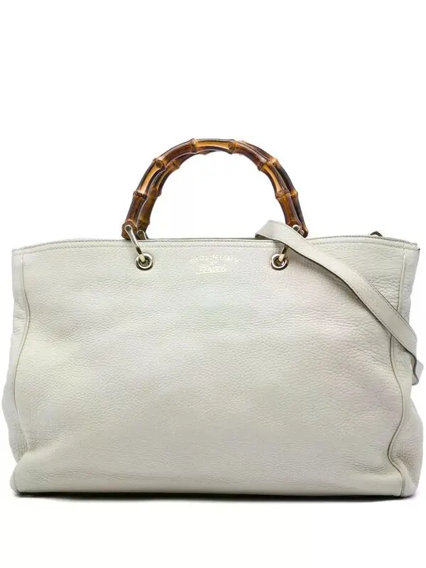 Gucci 2016-2026 Large Calfskin Bamboo Shopper Satchel - White