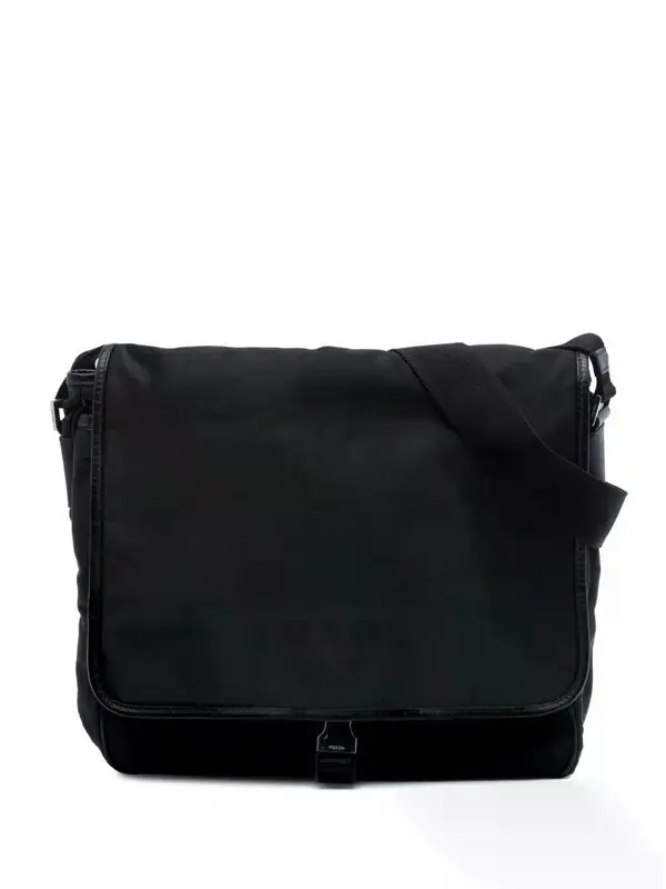 Prada 2013-2026 Saffiano Trimmed Tessuto Buckle Messenger Bag Crossbody Bag - Black