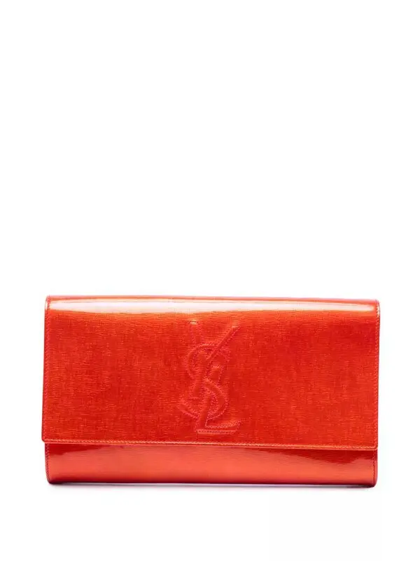 Saint Laurent 2013-2026 Large Textured Patent Monogram Belle De Jour Clutch Bag - Orange