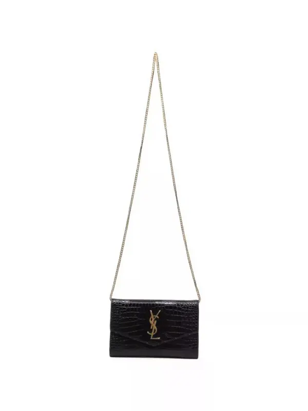 Saint Laurent Uptown Croc-embossed Clutch Bag - Black