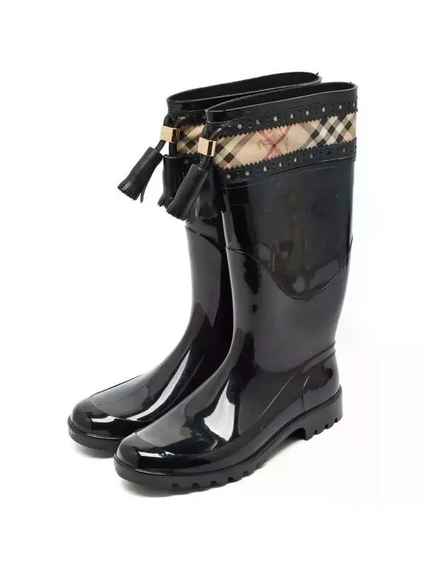 Burberry Haymarket Tassel Rain Boots - Black