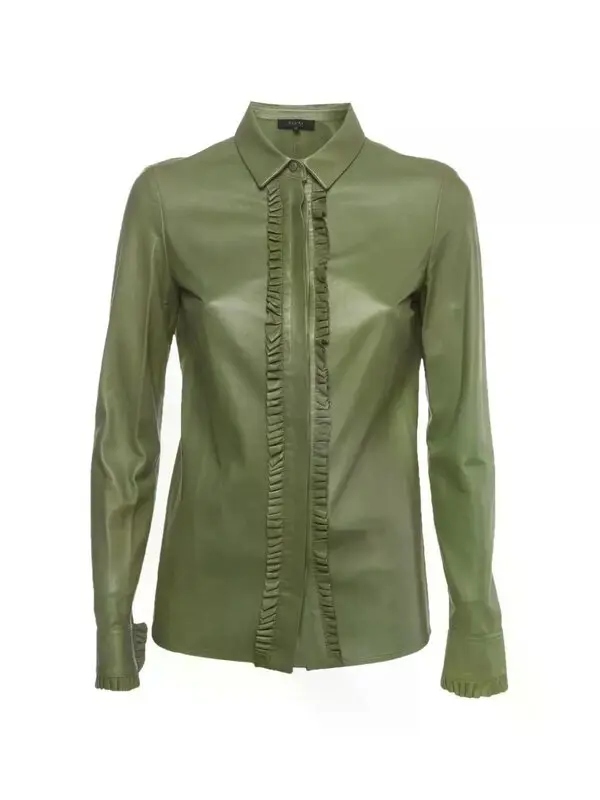 Gucci Ruffle-trim Leather Blouse - Green
