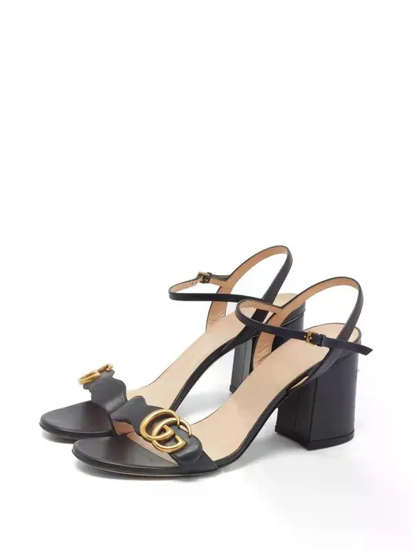 Gucci Double G Ankle Strap Block Heel Sandals - Black