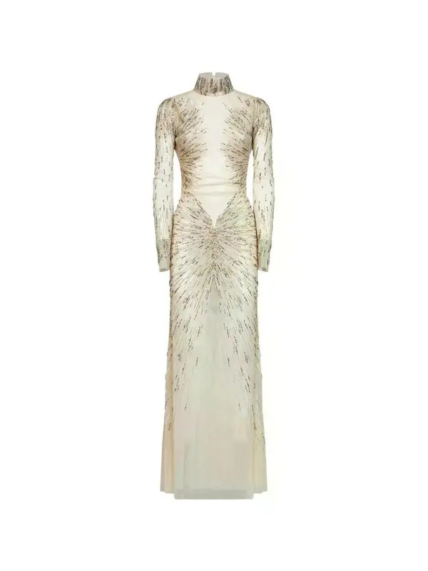 Amen Sequined Maxi Dress With Bead Embellishments - Neutrals