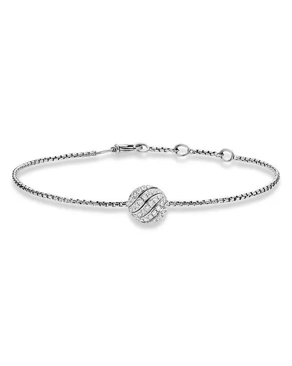 David Yurman Sculpted Cable Center Station Chain Bracelet In With Diamonds, 10mm - Sterling Silver