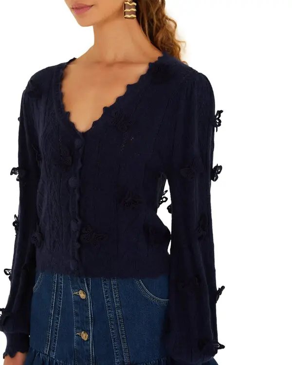 Farm Rio Richelieu 3d Butterflies Knit Cardigan