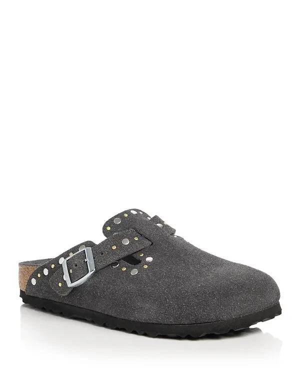 BIRKENSTOCK Suede Boston Rivets Clogs - Charcoal
