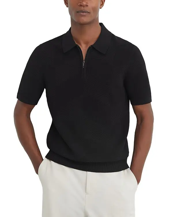 REISS Leigham Half Zip Chevron Knot Sweater Polo - Black