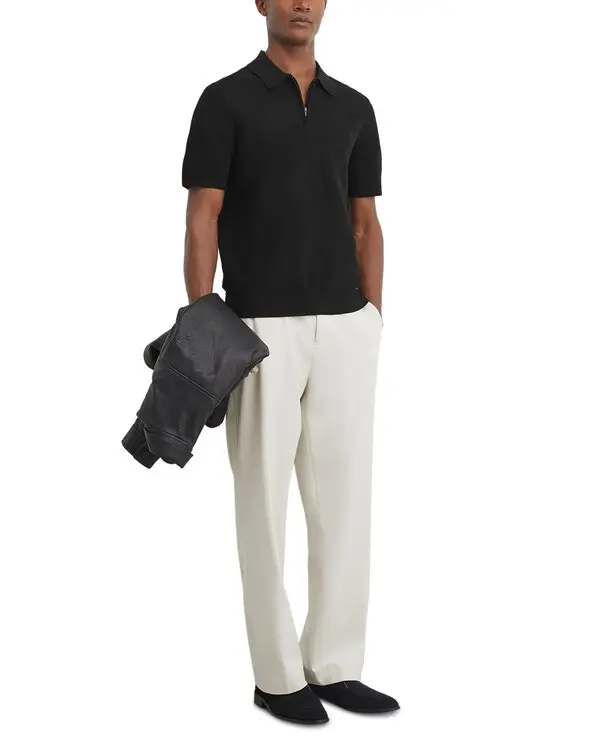 REISS Leigham Half Zip Chevron Knot Sweater Polo - Black