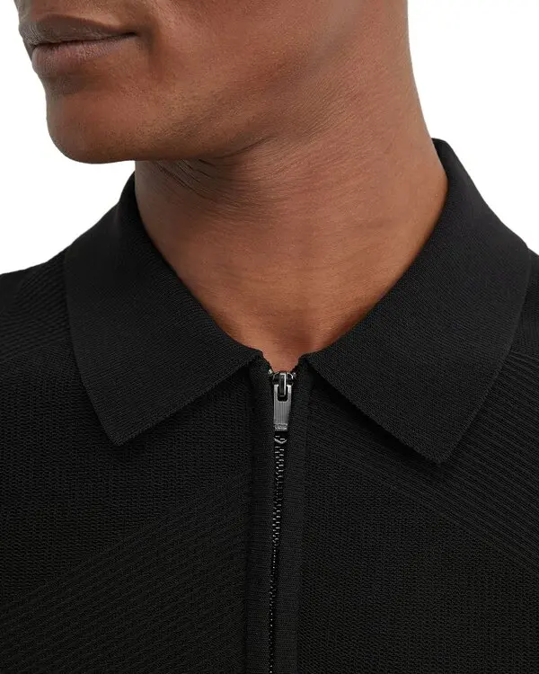 REISS Leigham Half Zip Chevron Knot Sweater Polo - Black