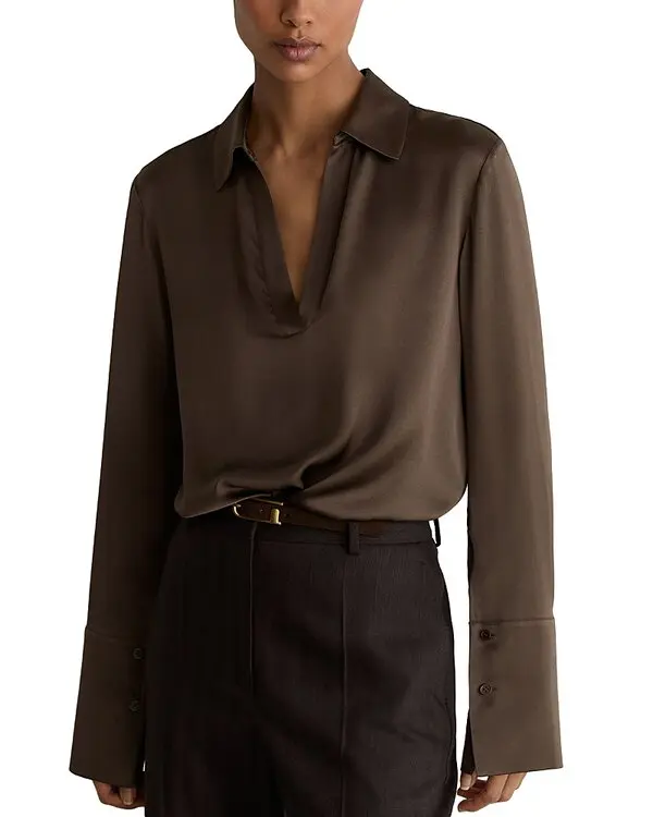 REISS Marina Silk V Neck Top