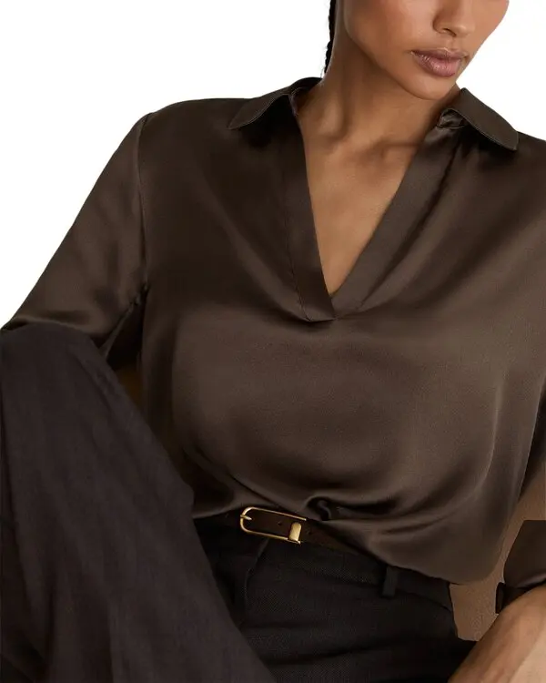 REISS Marina Silk V Neck Top
