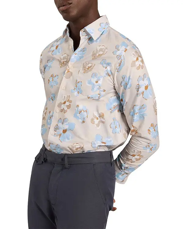 Ted Baker London Kingsly Relaxed Painted Floral Print Shirt - Stone