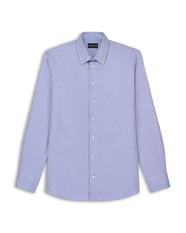 Emporio Armani Regular Mini Herringbone Cotton Shirt - Light Blue
