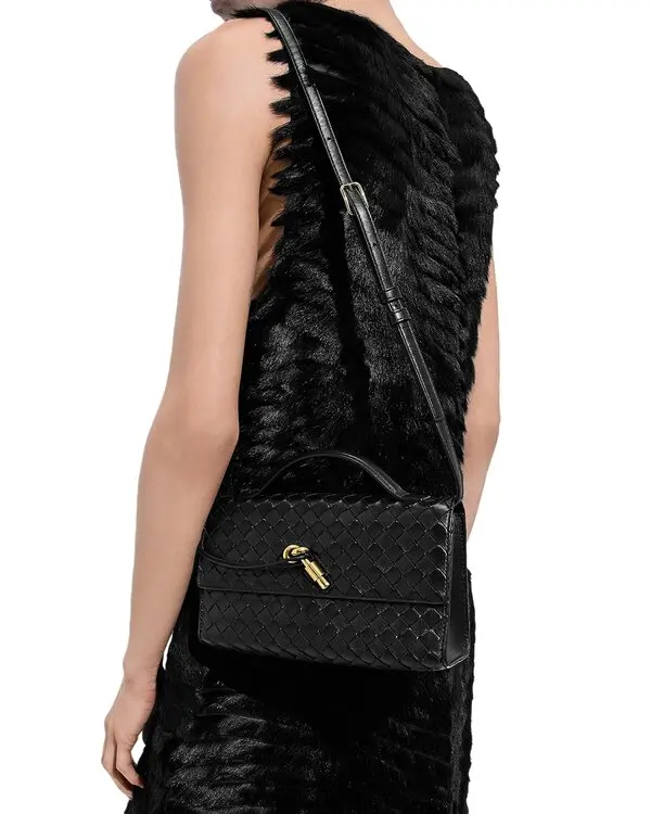 Bottega Veneta Andiamo Intrecciato Top Handle Bag - Black/muse Brass