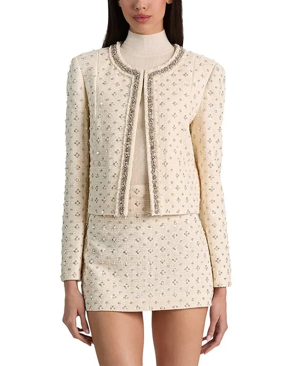 Alice + Olivia Thomasina Cropped Embellished Jacket - Vanilla