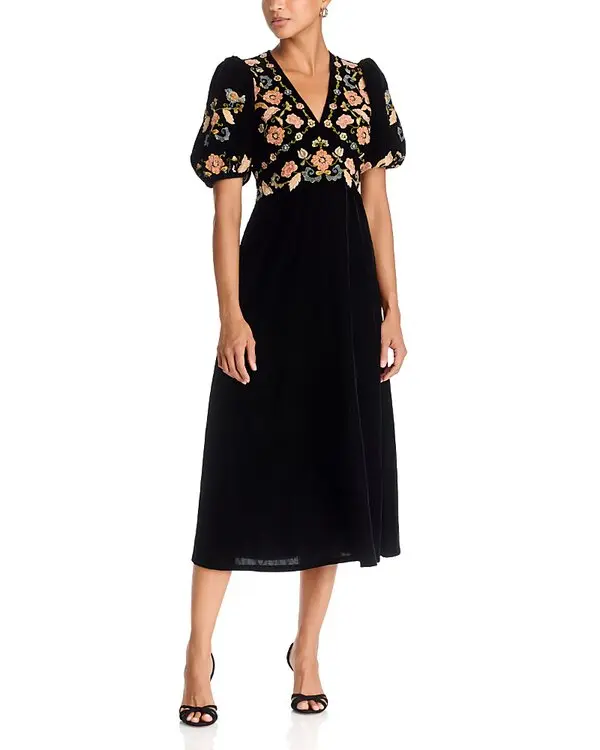 Sea Alessandra Embroidered Bodice Midi Dress - Black