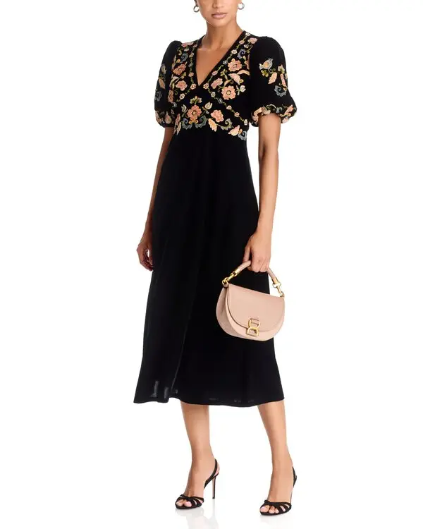 Sea Alessandra Embroidered Bodice Midi Dress