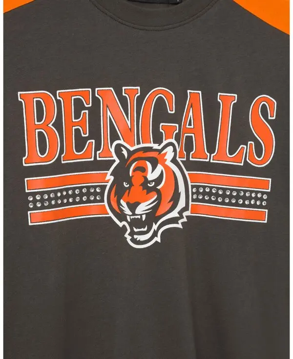Junk Food Clothing Cincinnati Bengals Striped Bling Crop Tee