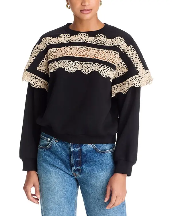 Sea Jemima Cotton Lace Trim Sweatshirt - Black
