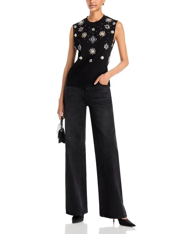 Alice + Olivia Micah Cotton Embellished Sleeveless Top