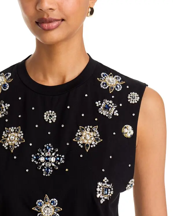 Alice + Olivia Micah Cotton Embellished Sleeveless Top
