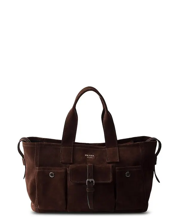 Prada Route Large Suede Tote Bag - Brown