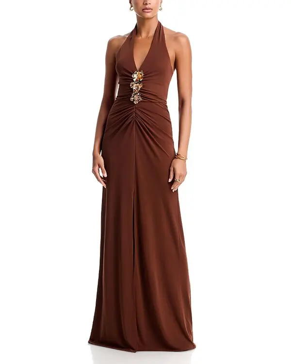 Cinq À Sept Kessan Gathered Halter Neck Maxi Dress - Espresso