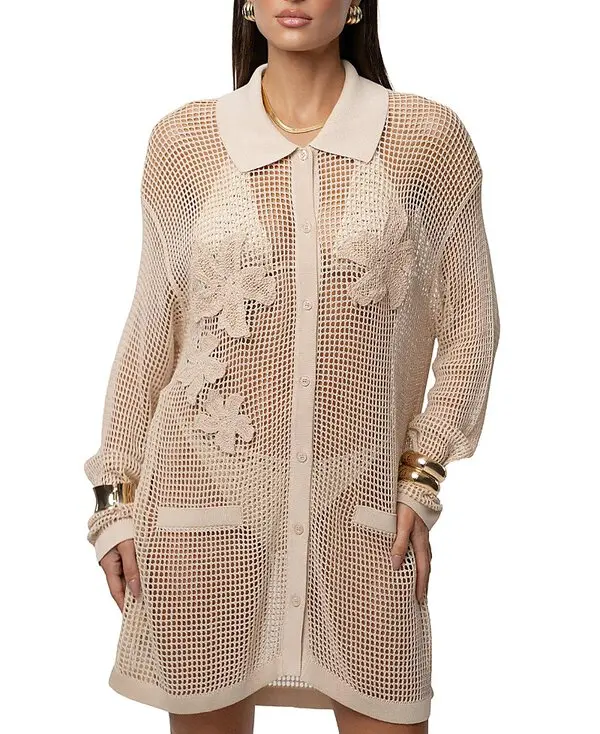 JLUXLABEL Solara Embroidered Button Up Top - Ecru