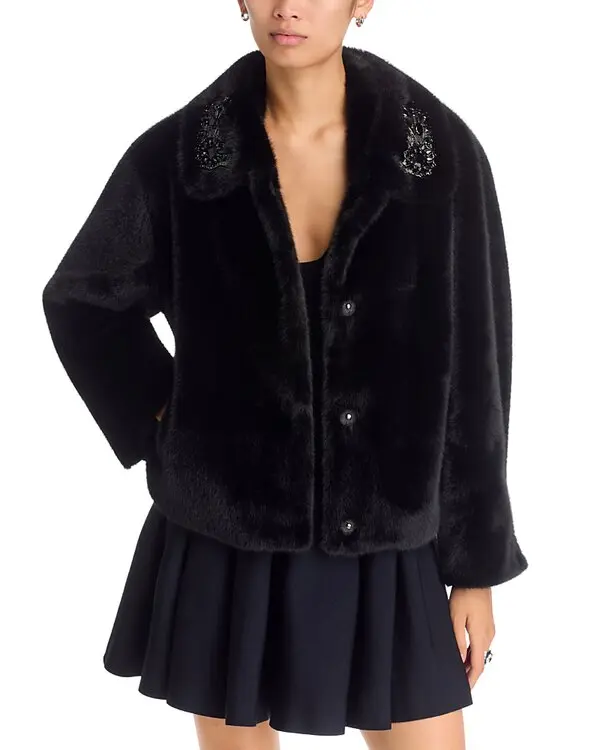 Kobi Halperin Tami Embellished Faux Fur Coat - Black