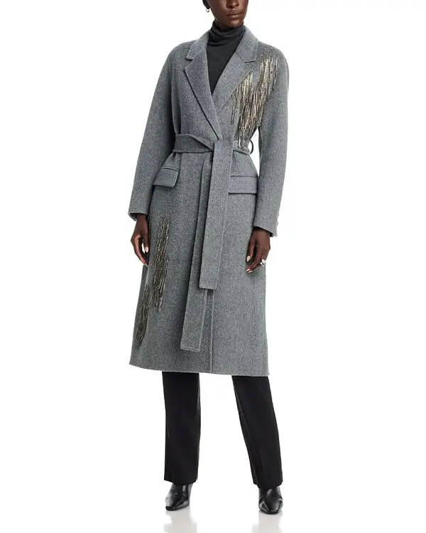 Kobi Halperin Sydni Wool Blend Embellished Fringe Coat