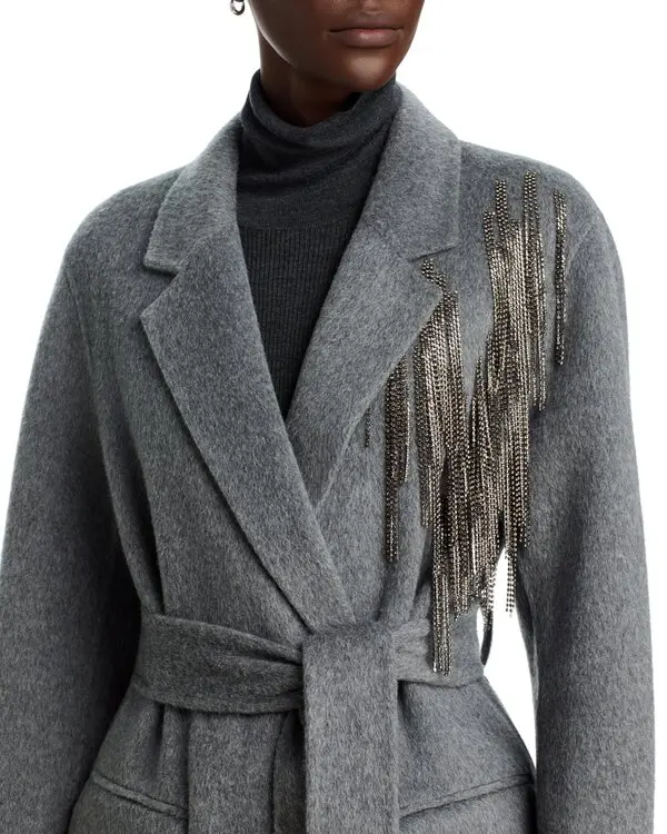 Kobi Halperin Sydni Wool Blend Embellished Fringe Coat