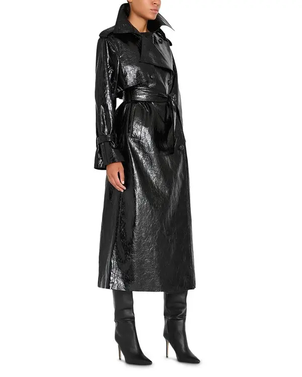Kobi Halperin Rose Belted Faux Leather Trench Coat - Black