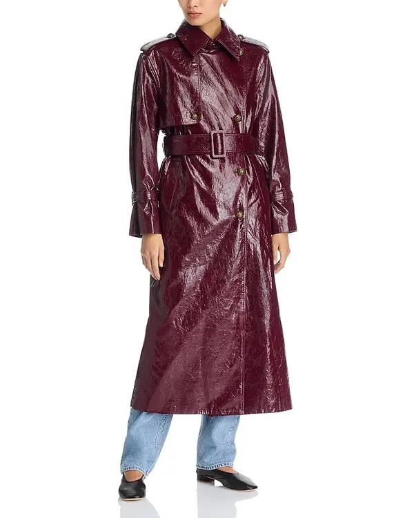 Kobi Halperin Rose Belted Faux Leather Trench Coat - Garnet
