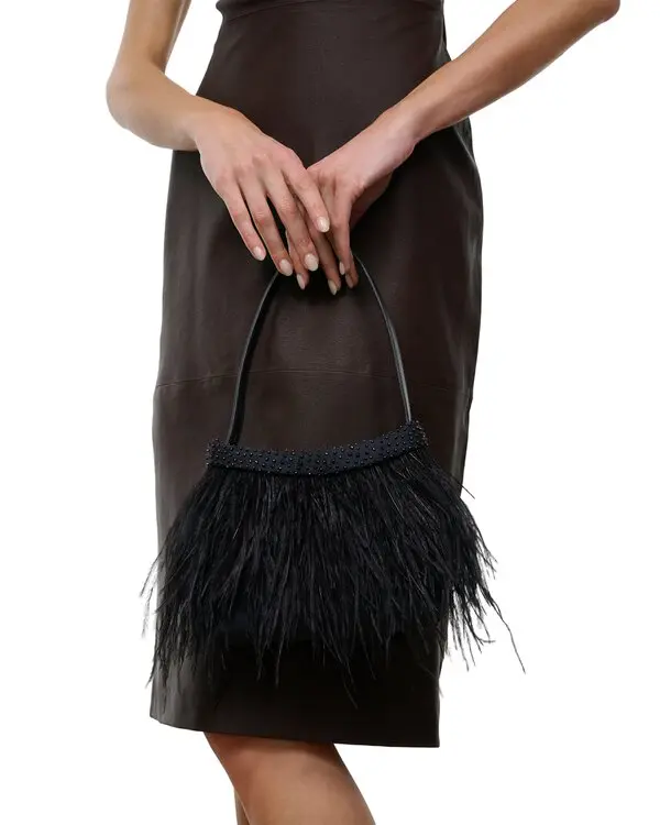 Staud Winslow Silk Ostrich Feather Trim Bag