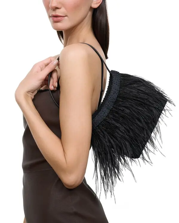 Staud Winslow Silk Ostrich Feather Trim Bag